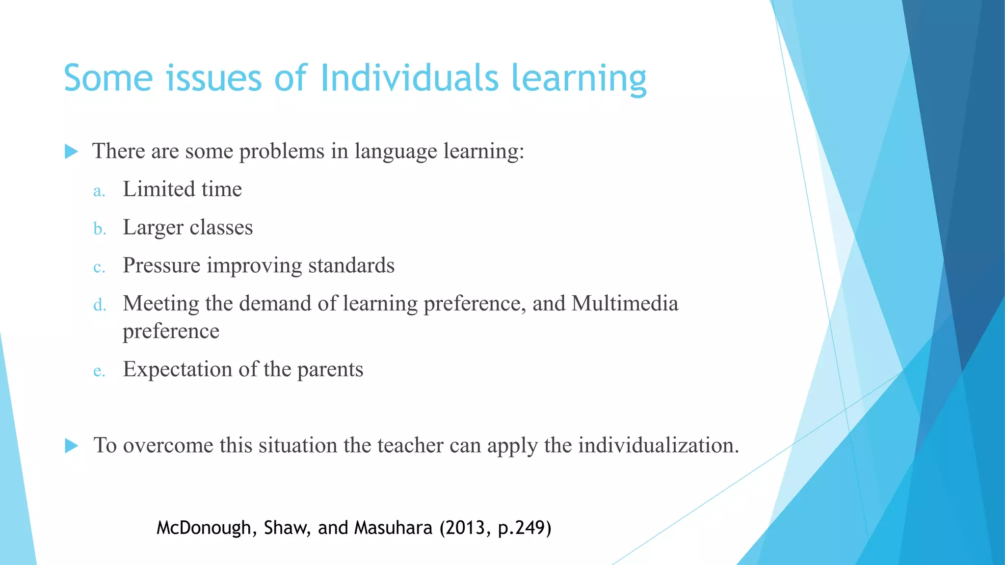Individualization, Self-Access and Learner Training & Observing the ...