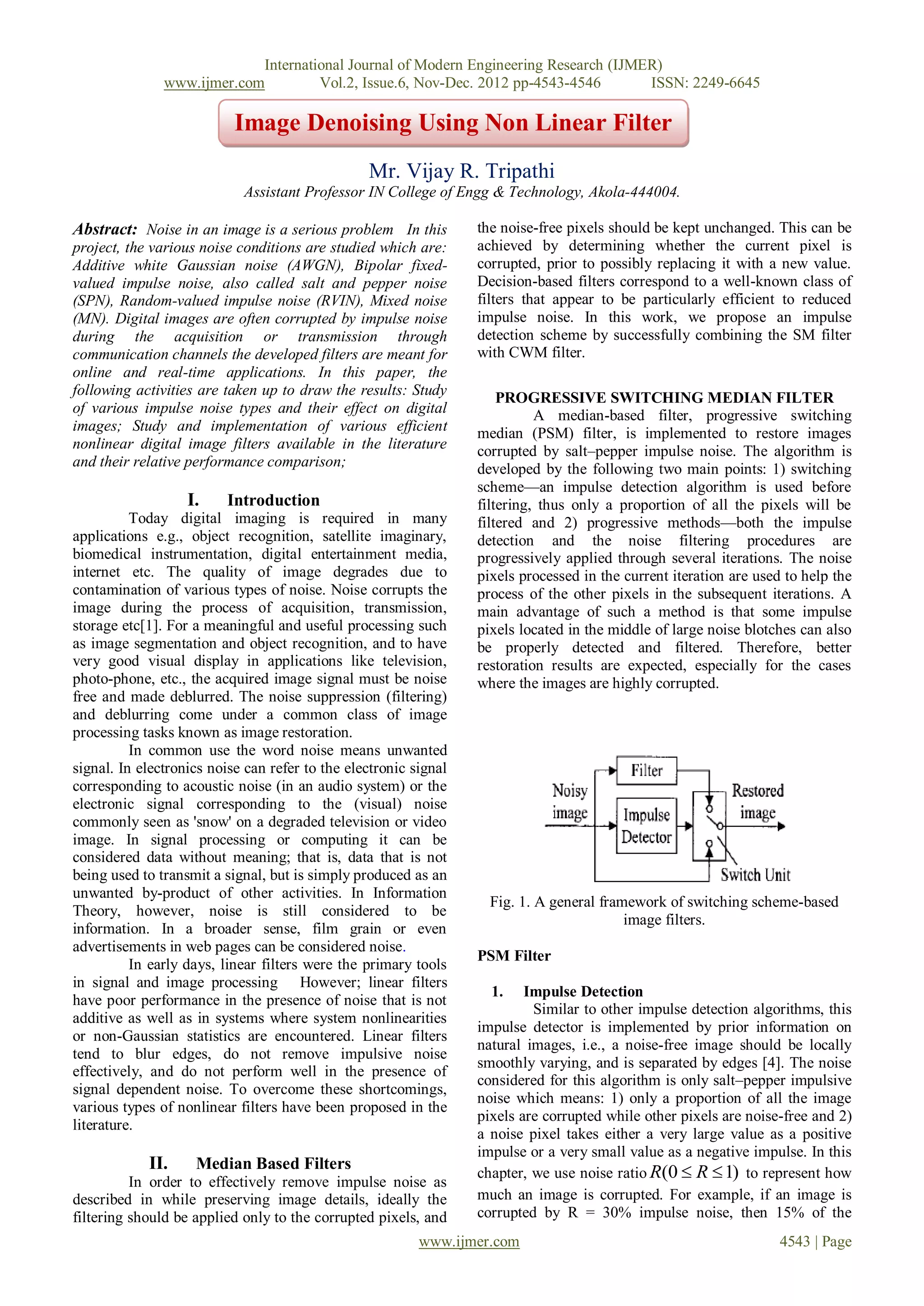 Image Denoising Using Non Linear Filter | PDF