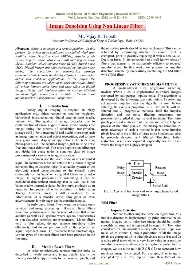 Image Denoising Using Non Linear Filter | PDF