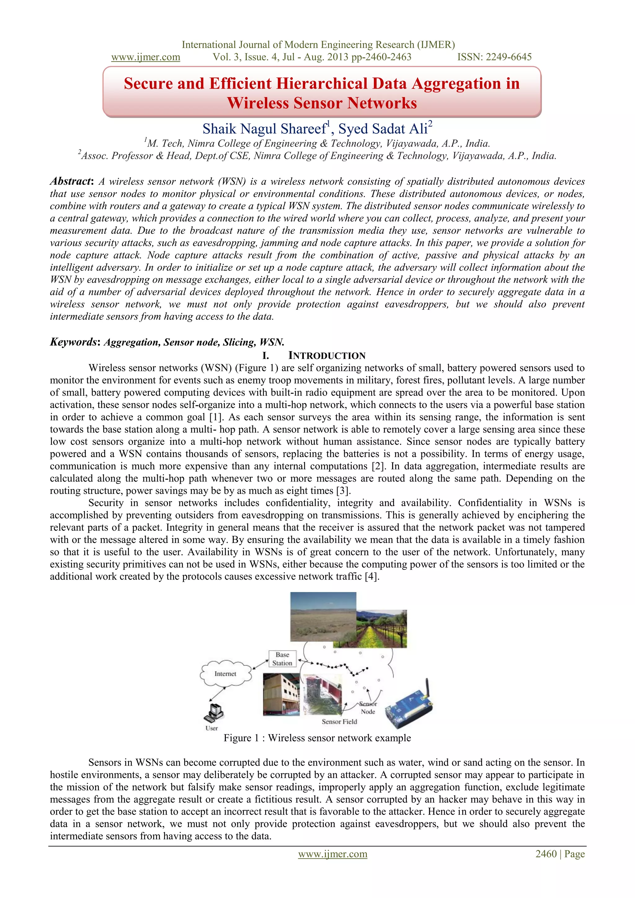 Secure And Efficient Hierarchical Data Aggregation In Wireless Sensor Networks Pdf