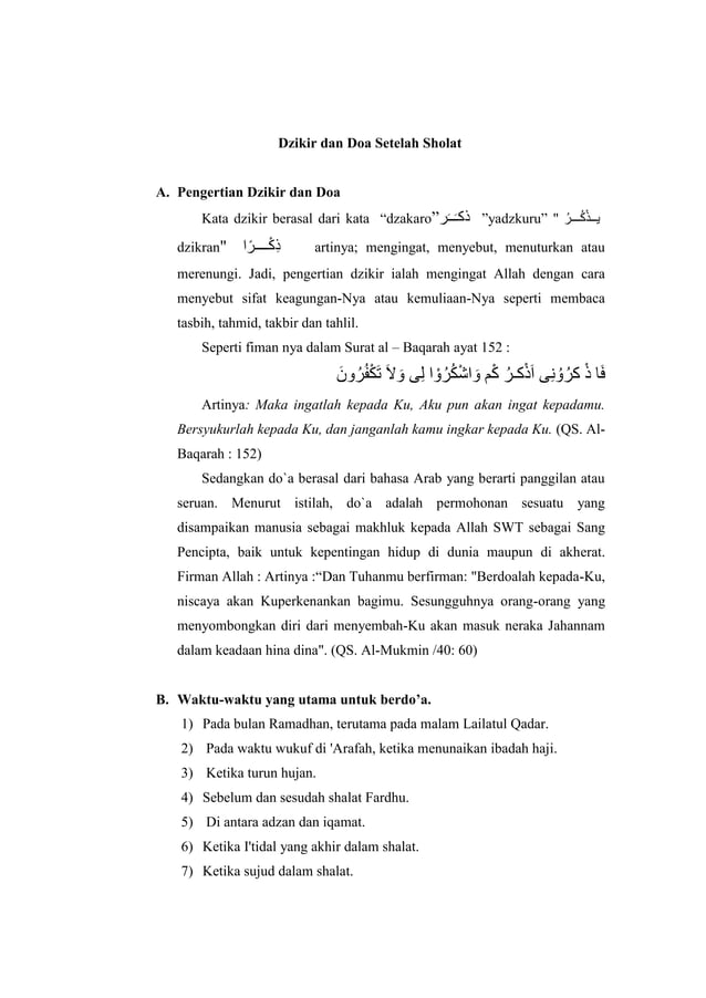 pdf. Dzikir dan doa setelah sholat | PDF