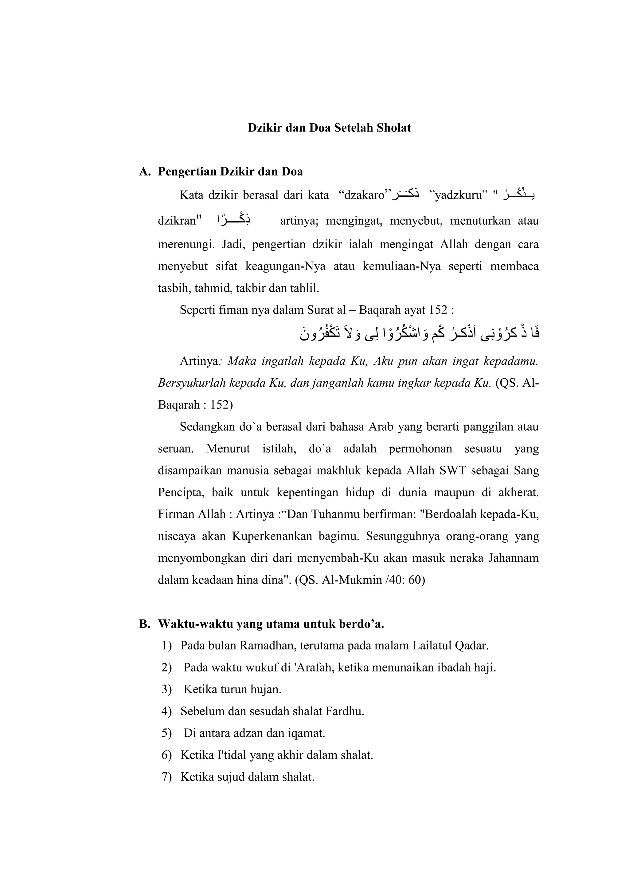 Dzikir dan doa setelah sholat | PDF