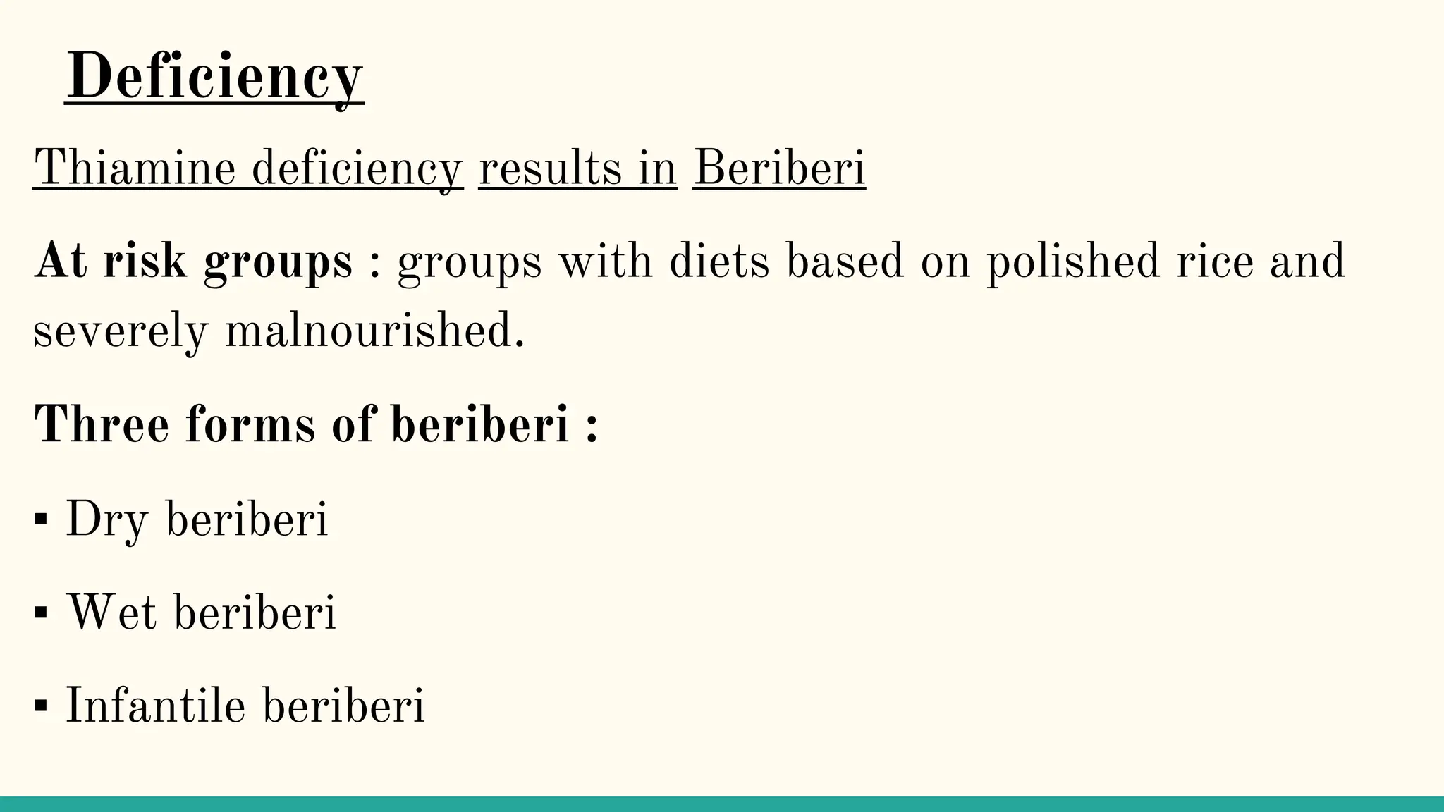 Thiamine-Biologic action, Requirements, Dietary sources, Deficiency ...