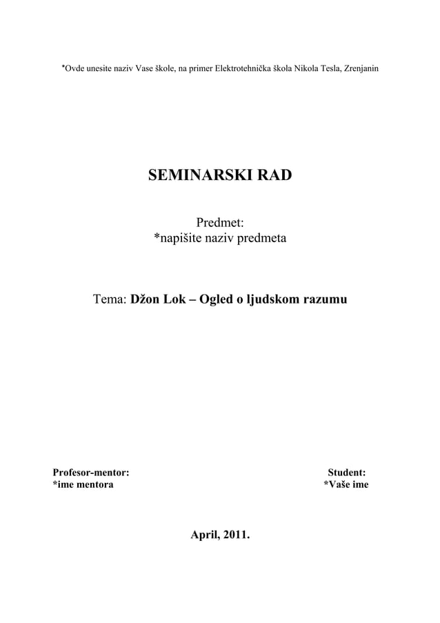 Dzon lok ogled o ljudskom razumu | DOC