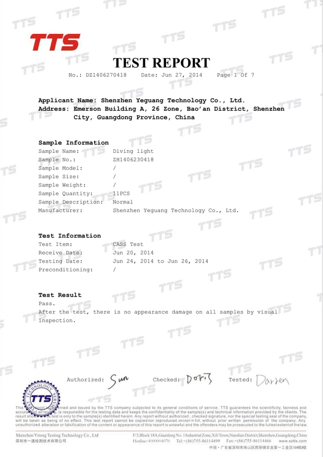 Brinyte’s diving flashlight CASS test report | PDF | Chemistry | Science
