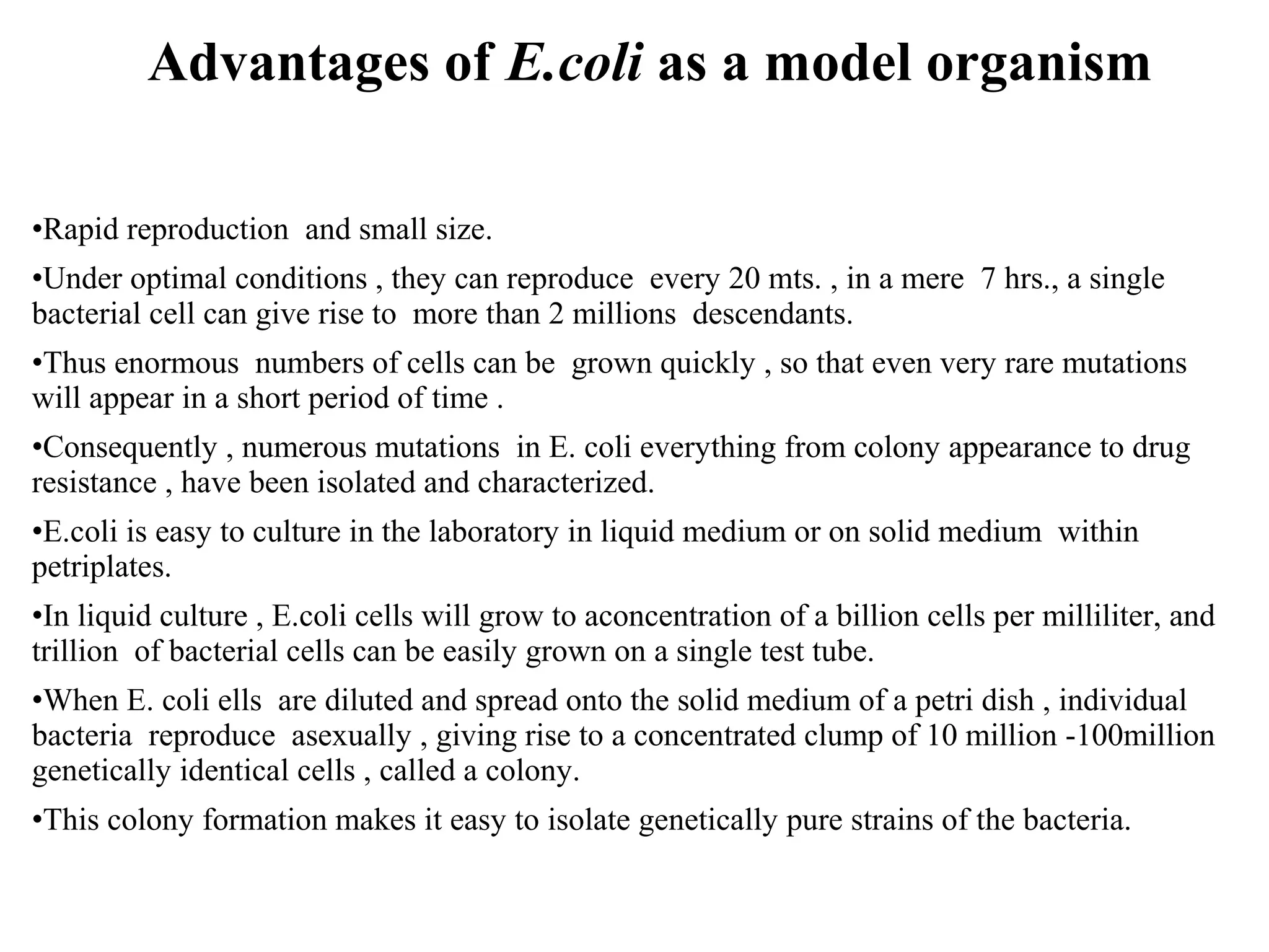 E.coli as model organism and its life cycle. | PPT