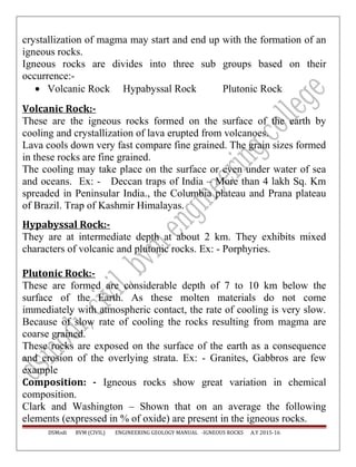 E.g ex 3 igneous rocks (2015-16 ) | DOC | Geology | Science