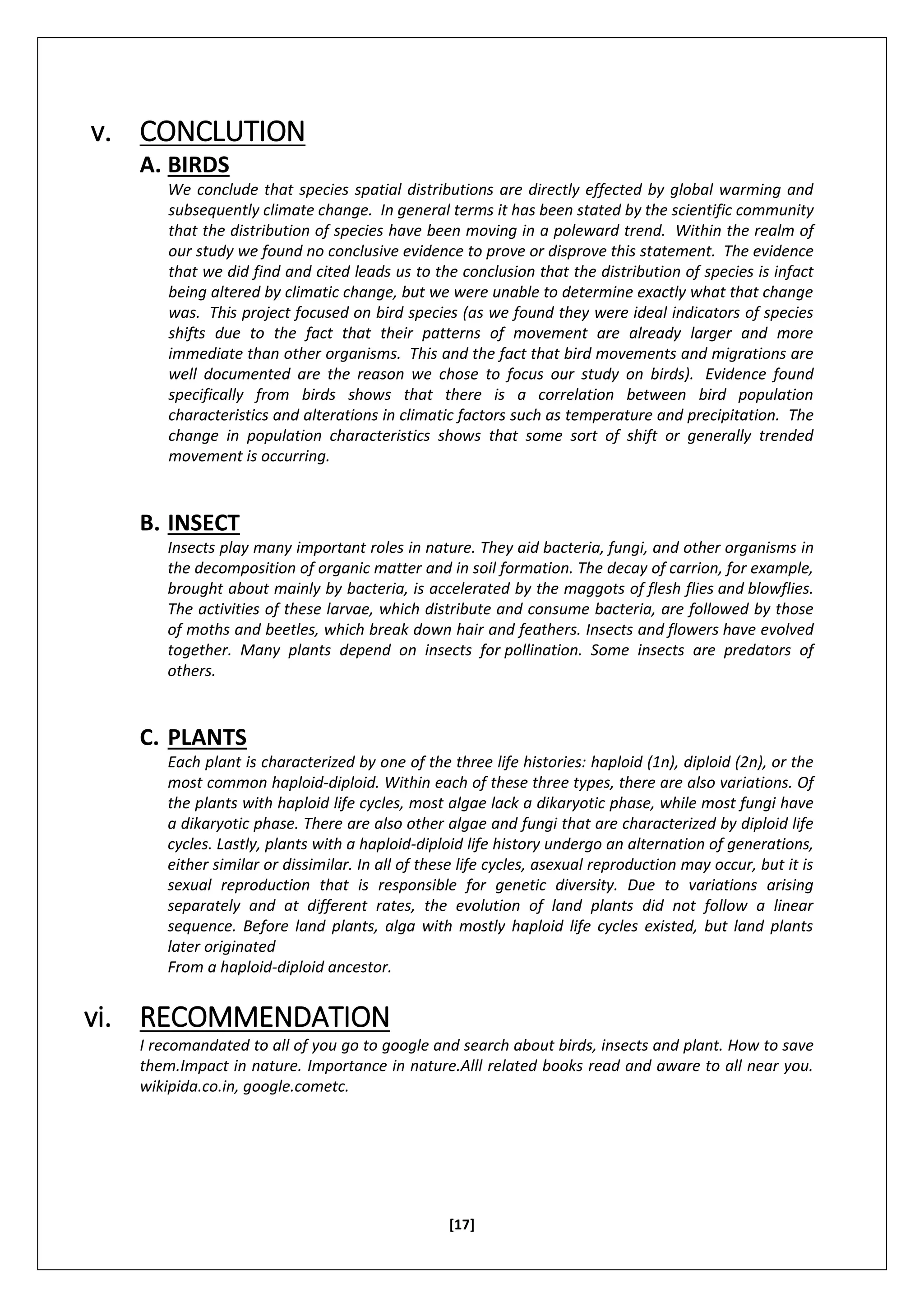 evs project on study of birds,insects and plants | PDF