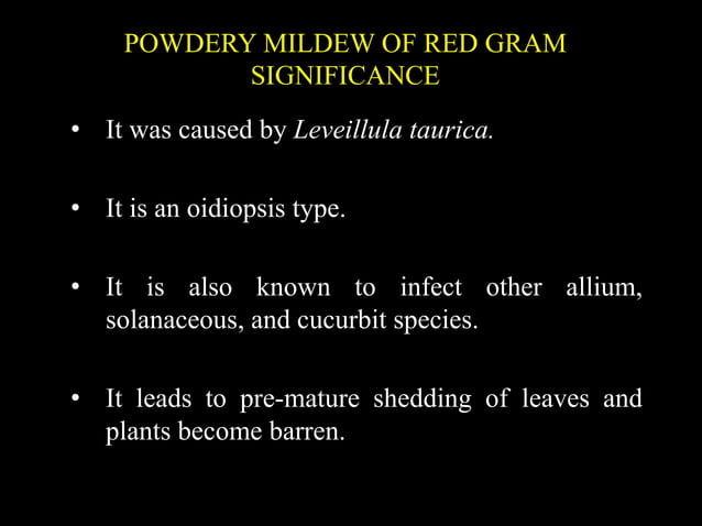 powdery mildew of red gram, black gram, green gram | PPTX