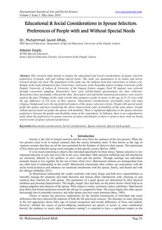 Educational & Social Considerations in Spouse Selection: Preferences of ...