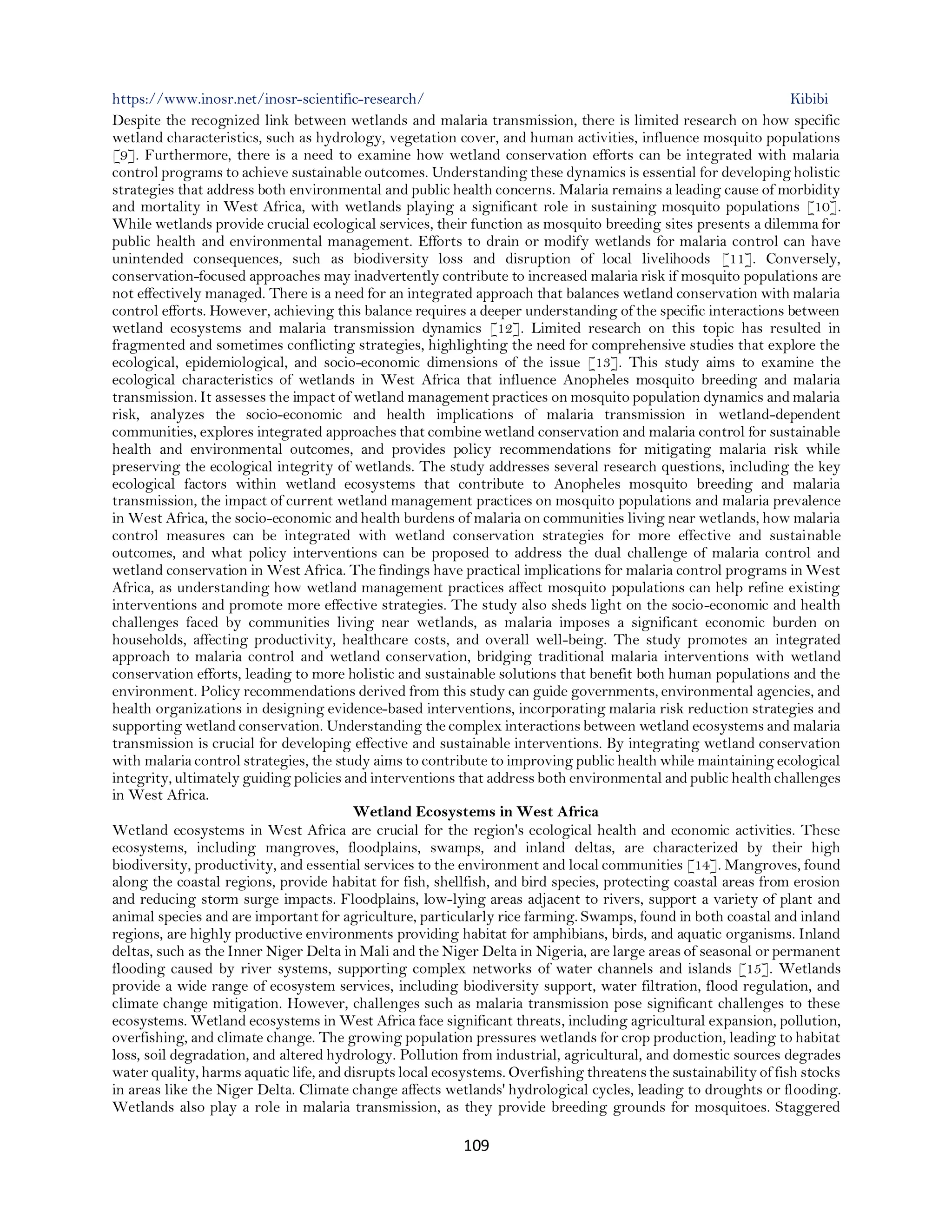 Wetlands and Malaria Transmission: Exploring the Relationship in West African Ecosystems (www ...