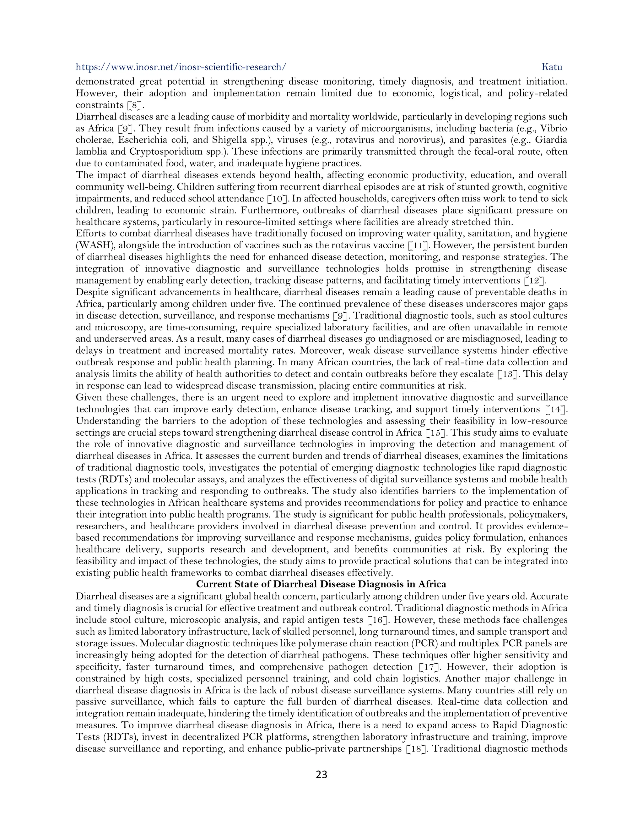 Innovative Diagnostics and Surveillance Systems for Diarrheal Diseases ...