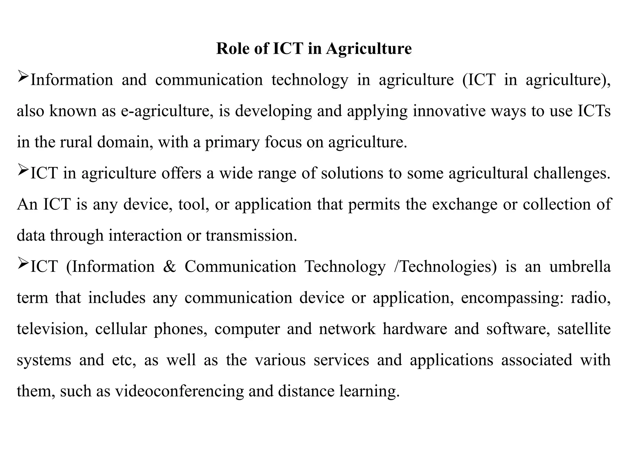E-Agriculture, Advantage of E agriculture and application of ICT in ...