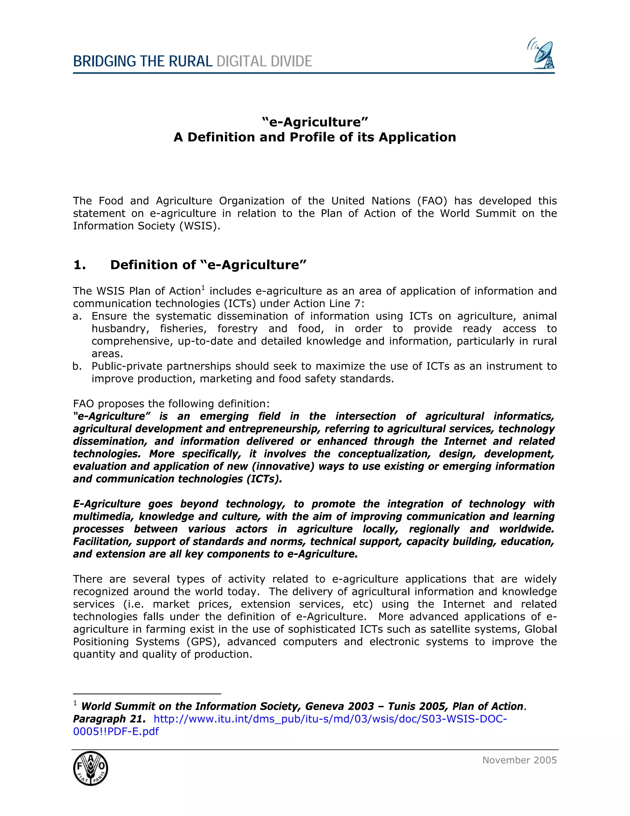 E agriculture - a definition and profile of its application | PDF