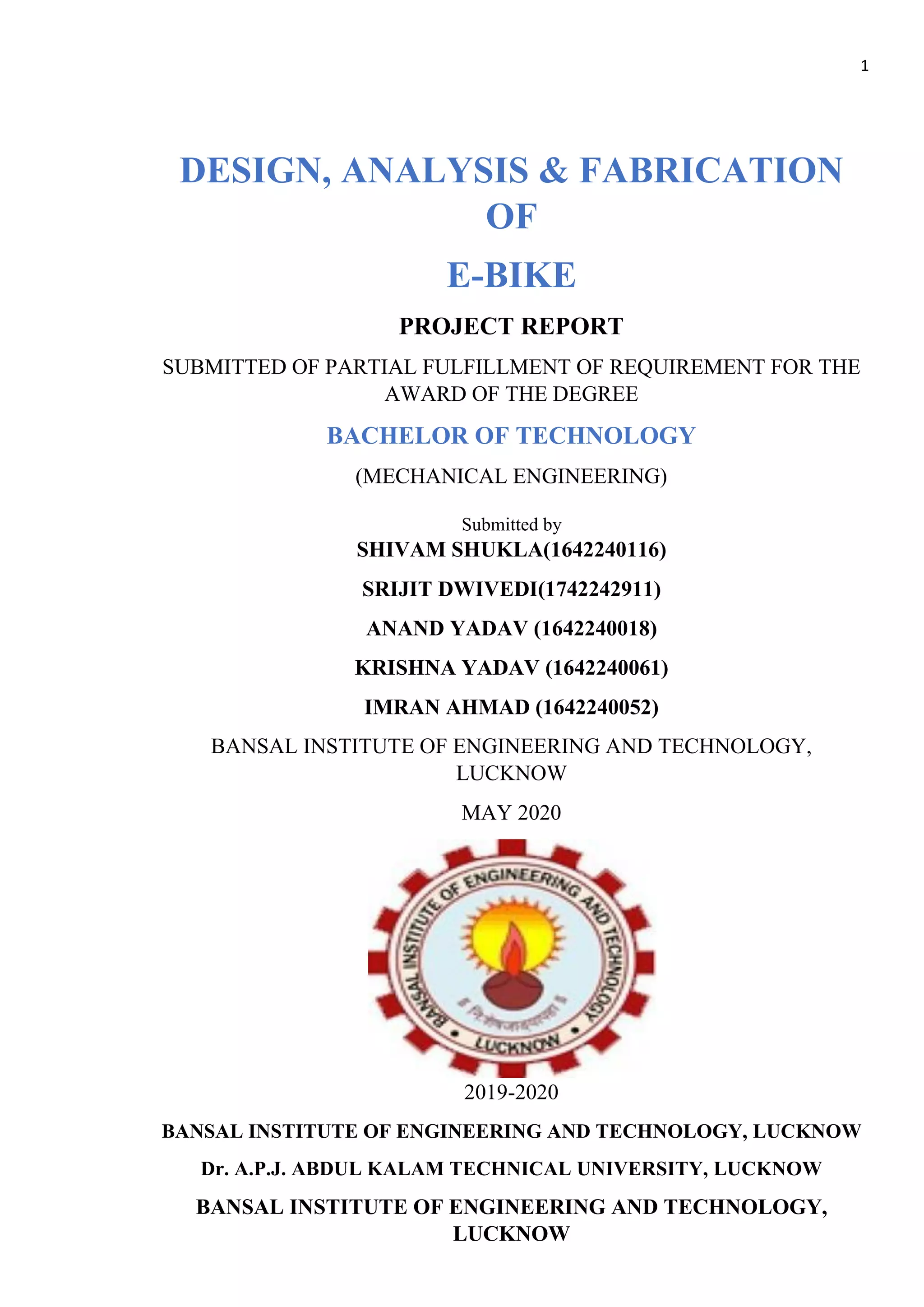 E bike project report new full shivam | PDF