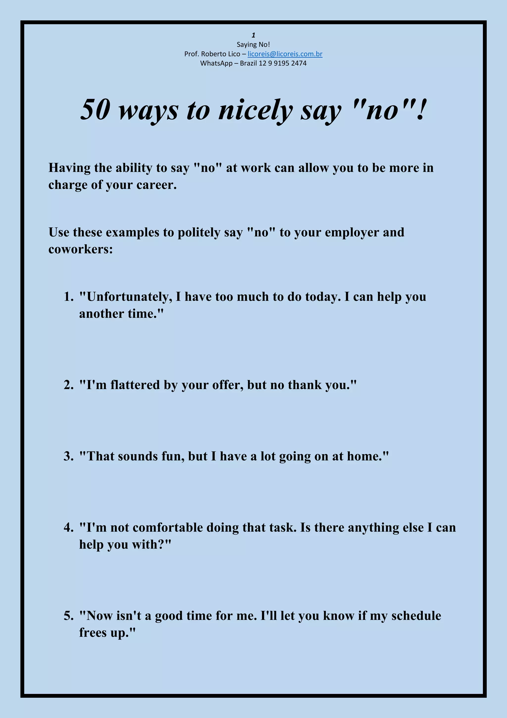 50 ways to nicely say "no"! | PDF