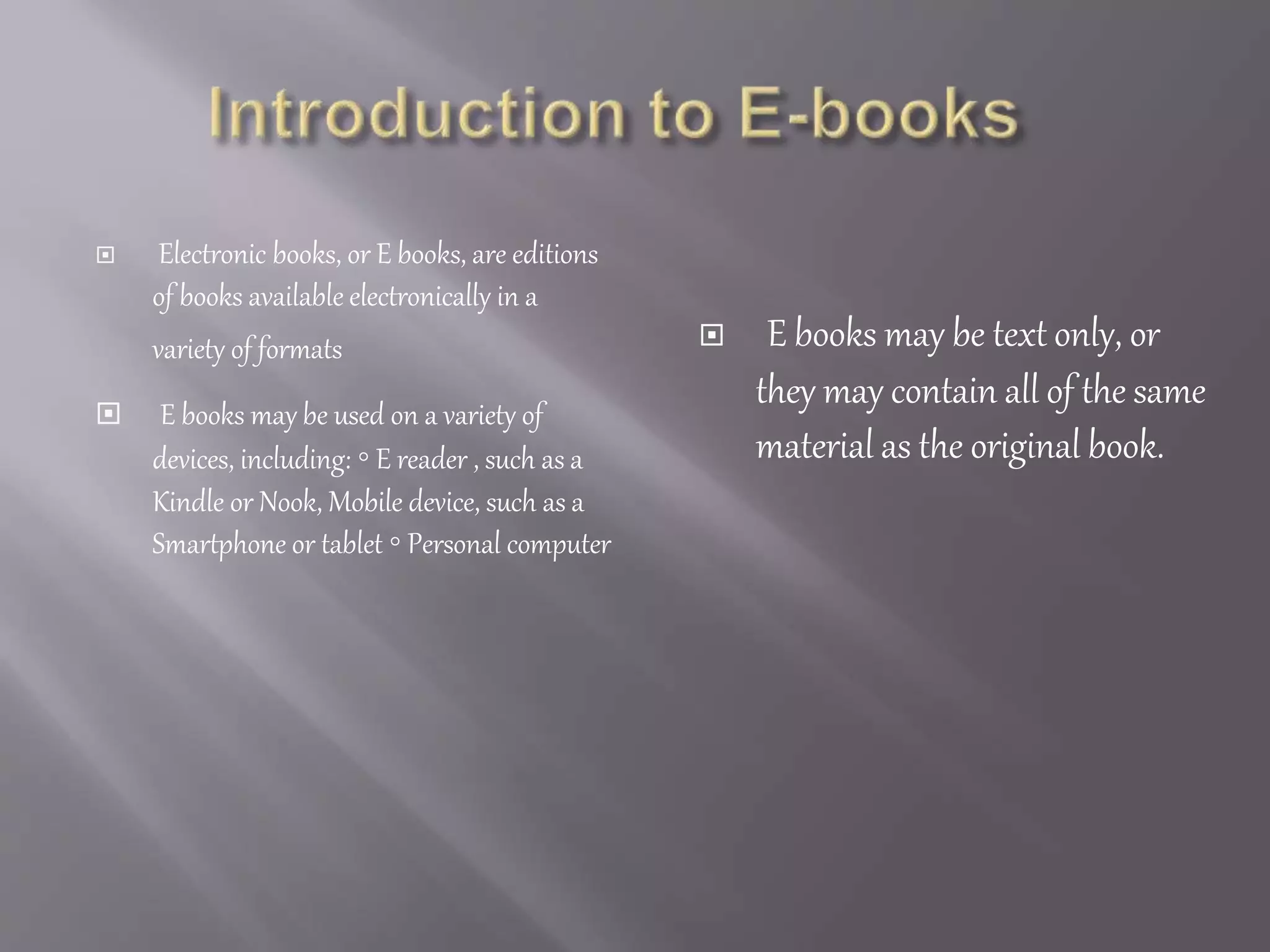 Ppt on E books | PPTX