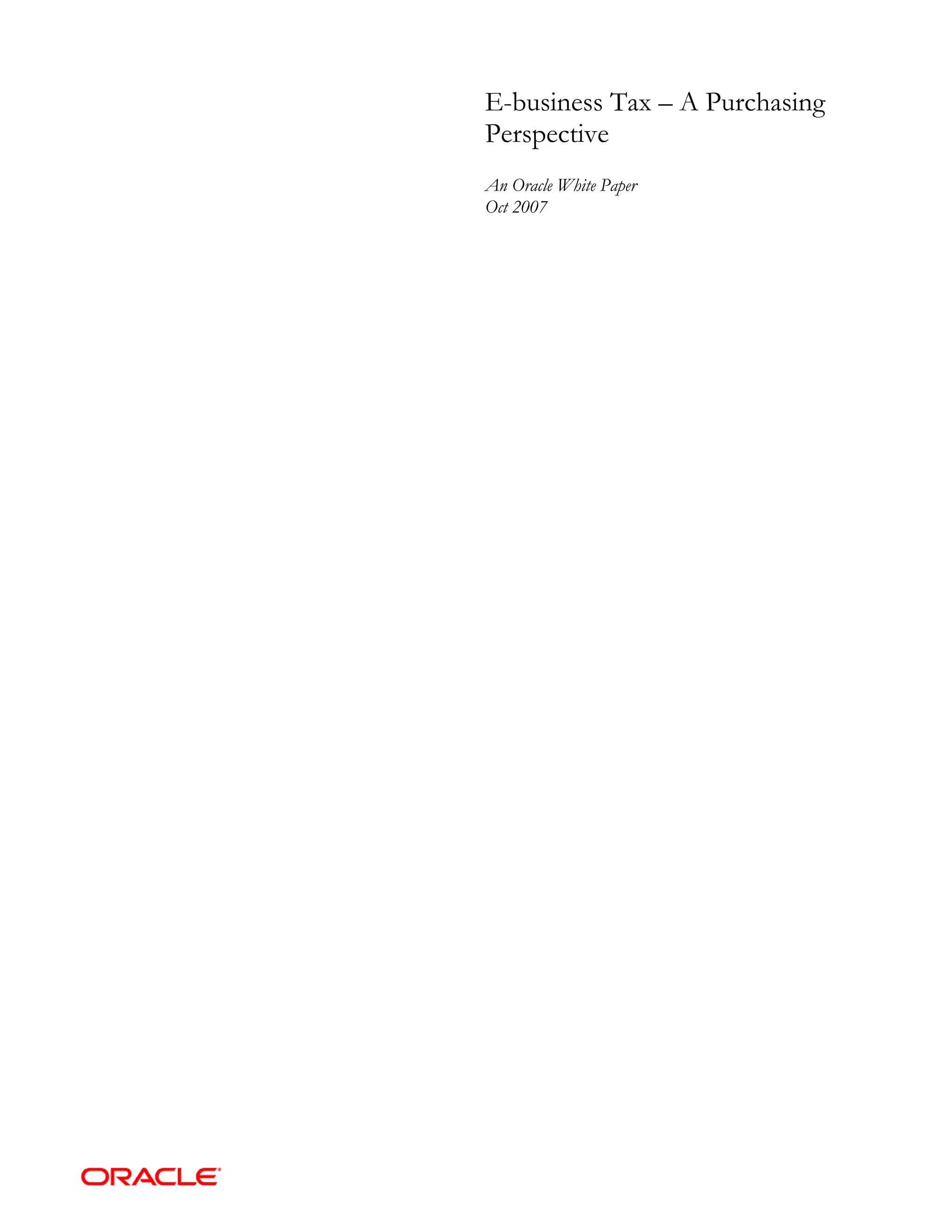 Oracle E business tax purchasing whitepaper | PDF