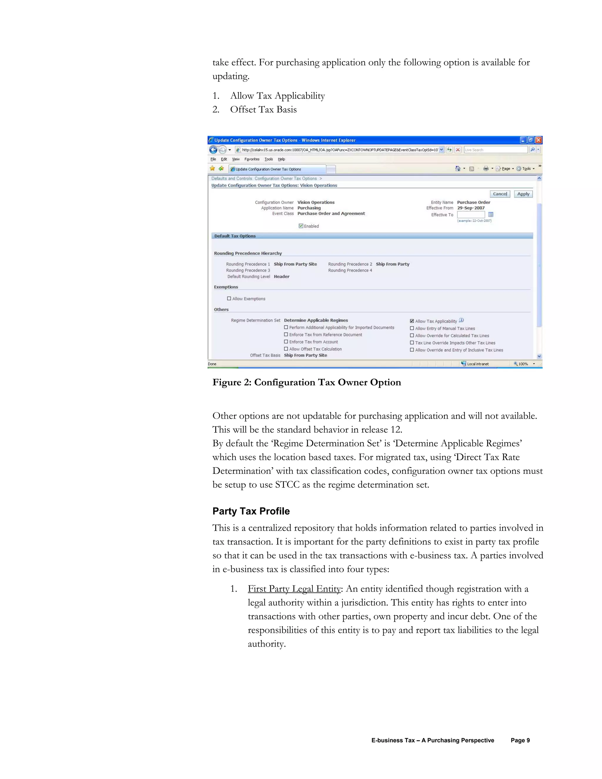 Oracle E business tax purchasing whitepaper | PDF