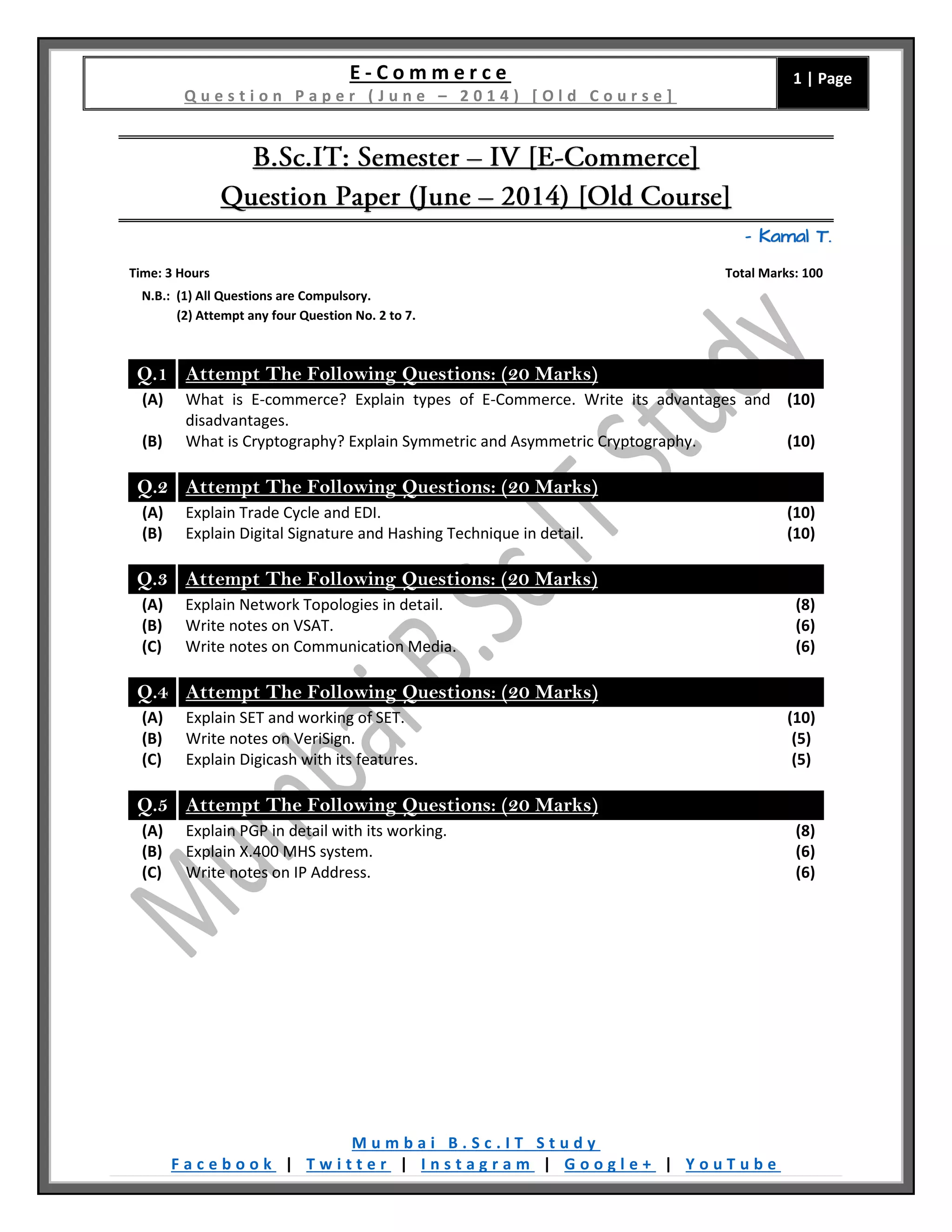 [Question Paper] E-Commerce (Old Course) [June / 2014] | PDF