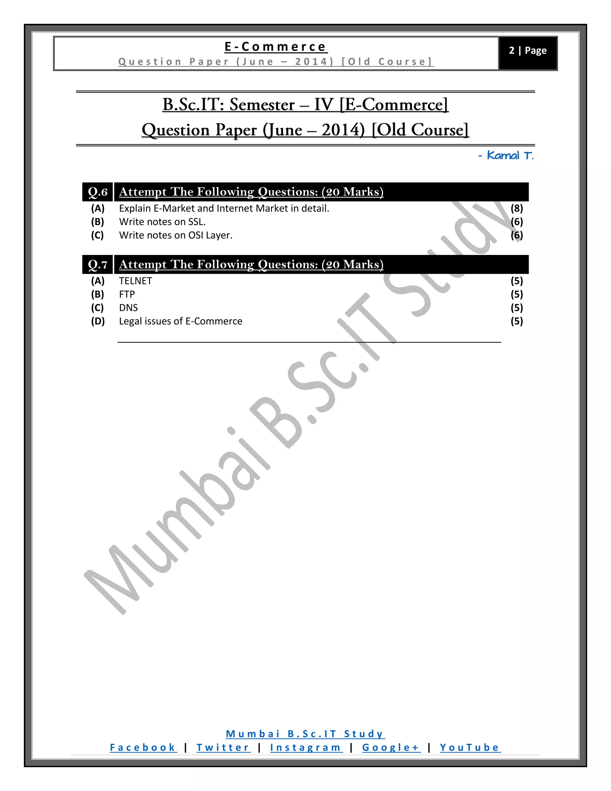 [Question Paper] E-Commerce (Old Course) [June / 2014] | PDF
