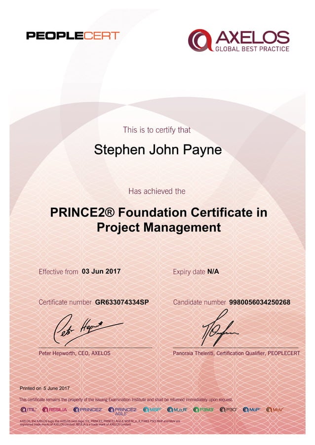 Prince2 Foundation Certificate | PDF