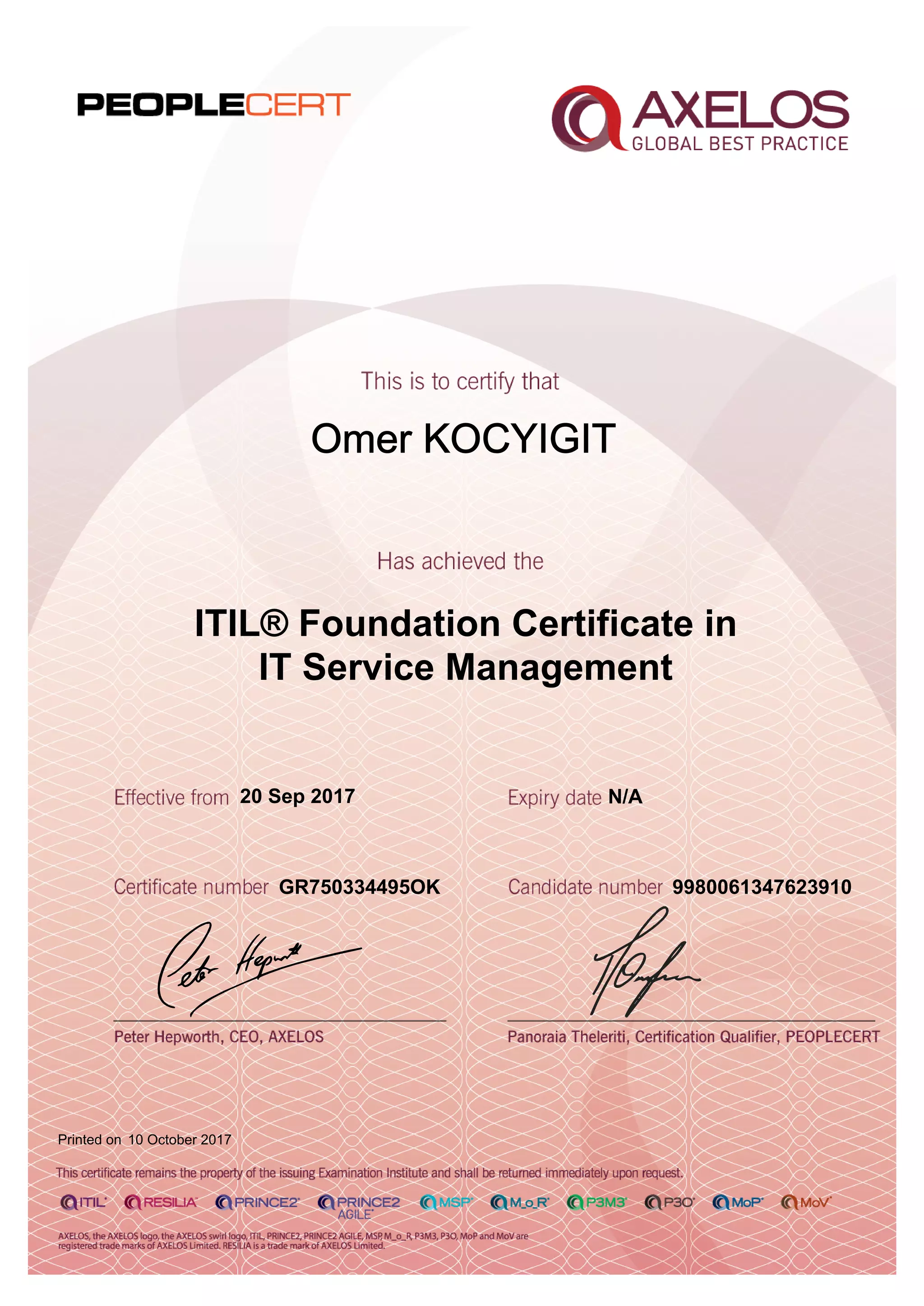 ITILv3 Foundation Certificate - AXELOS | PDF