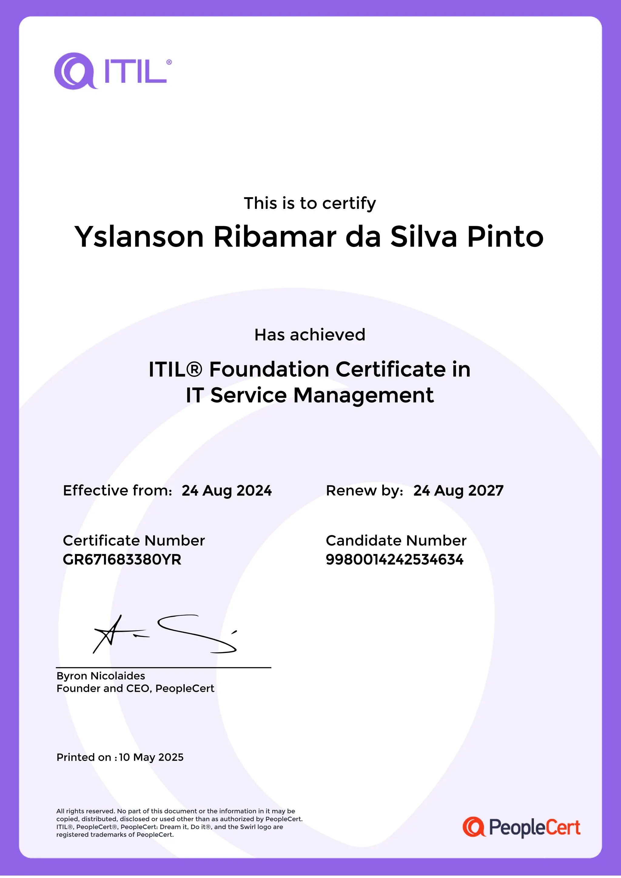 Certificado de conclusão ITIL V4_YslansonSilva | PDF