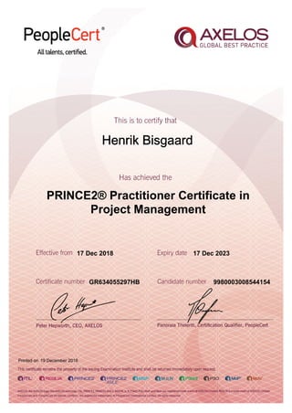 Certificate PRINCE2 Practitioner | PDF