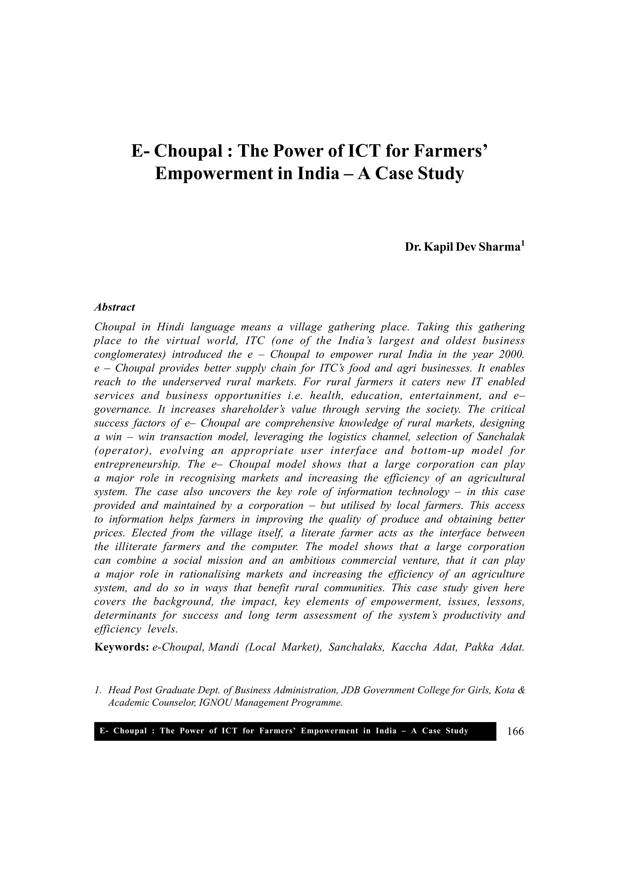 E choupal the power of ict for farmers’ | PDF