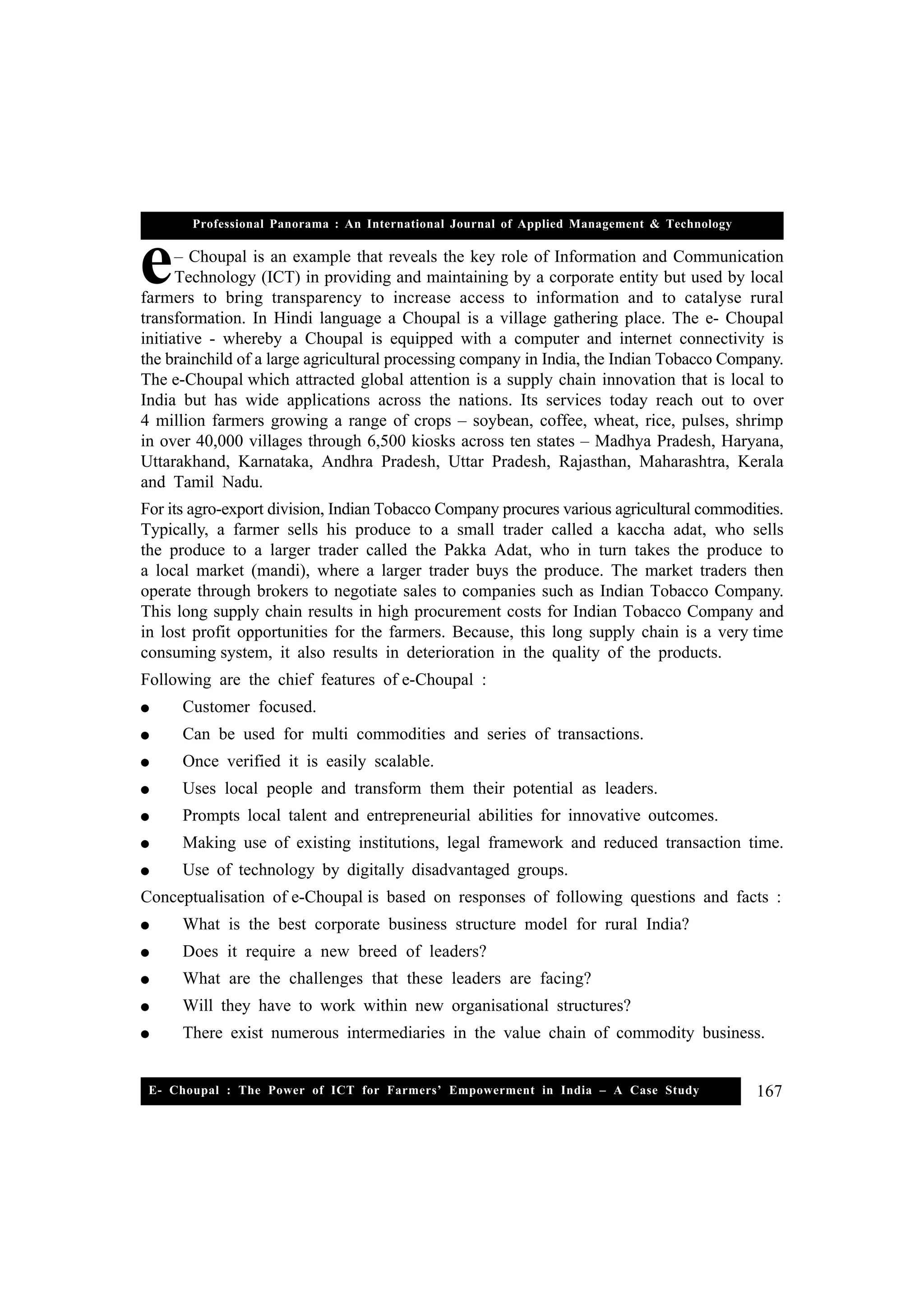 E choupal the power of ict for farmers’ | PDF