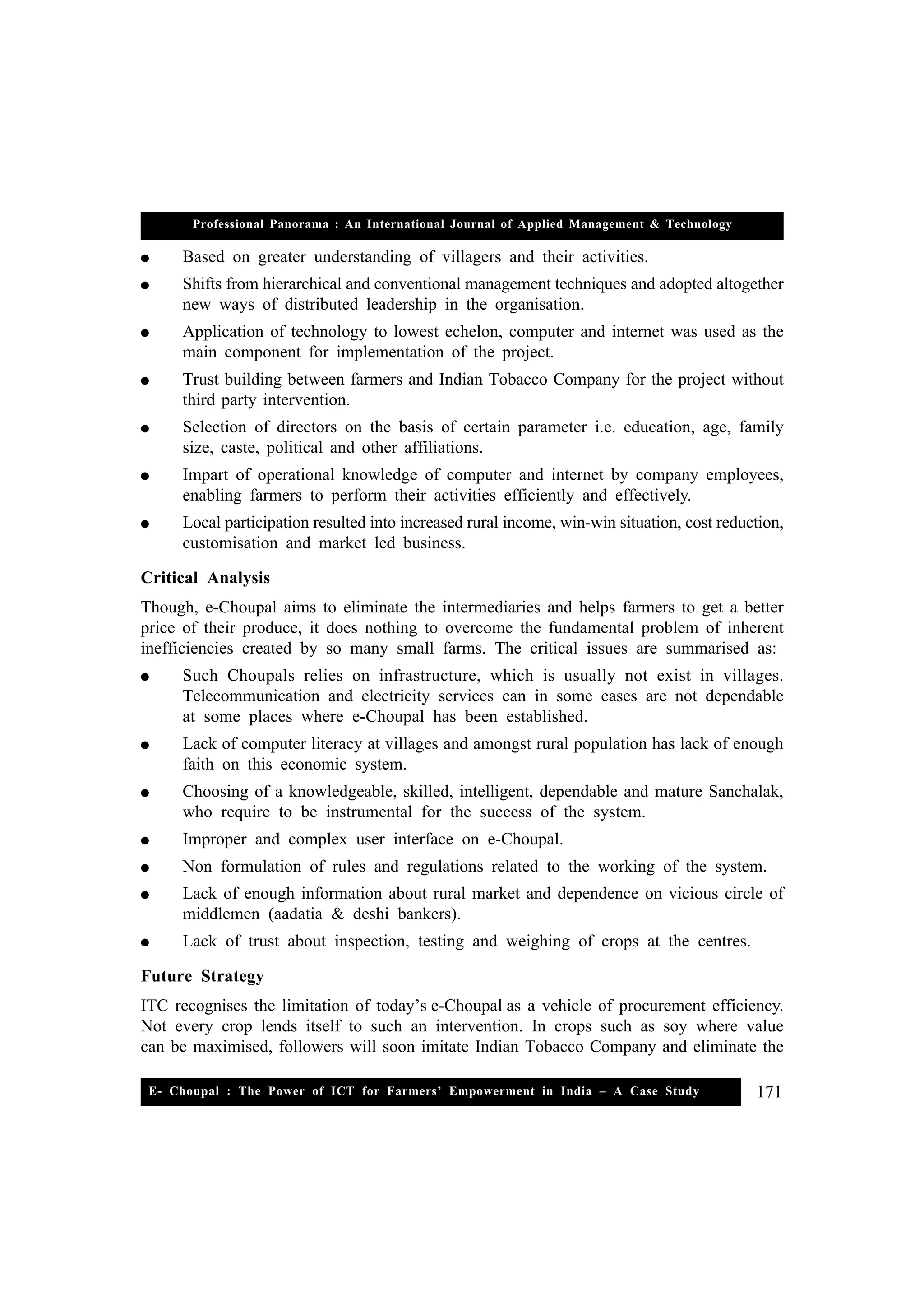 E choupal the power of ict for farmers’ | PDF