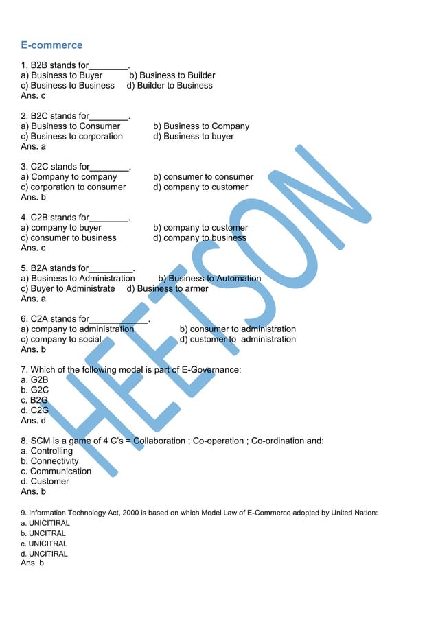 E-Commerce MCQ Questions and Answers for Competitive Exams | PDF