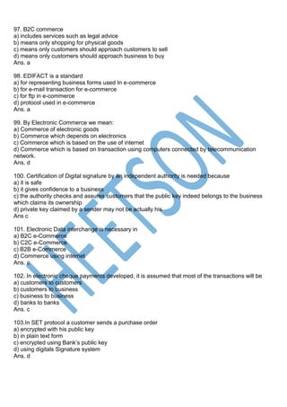 E-Commerce MCQ Questions and Answers for Competitive Exams | PDF