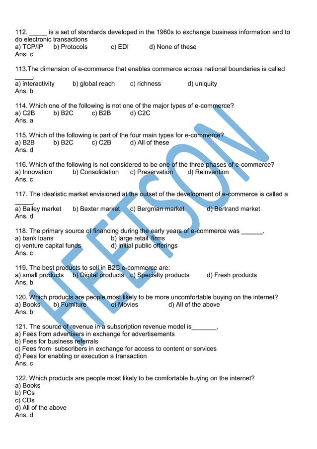 E-Commerce MCQ Questions and Answers for Competitive Exams | PDF
