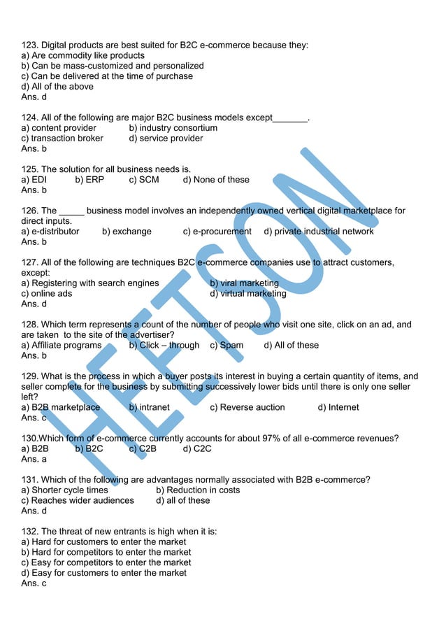 E-Commerce MCQ Questions and Answers for Competitive Exams | PDF