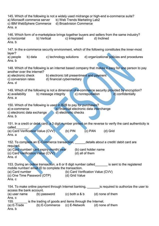 E-Commerce MCQ Questions and Answers for Competitive Exams | PDF