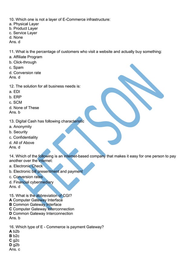 E-Commerce MCQ Questions and Answers for Competitive Exams | PDF