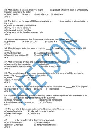 E-Commerce MCQ Questions and Answers for Competitive Exams | PDF