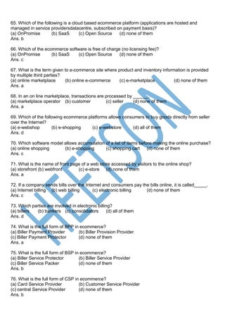 E-Commerce MCQ Questions and Answers for Competitive Exams | PDF