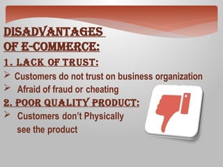 E-Commerce, Types, Pros and cons in presentation. | PPT