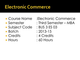 E commerce Course Plan | PPTX