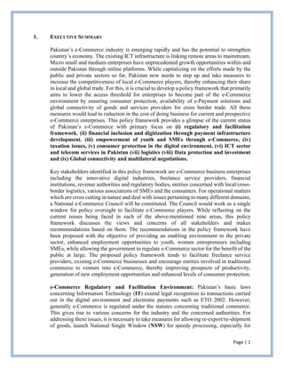 E commerce Policy Framework of Pakistan 2019 | PDF