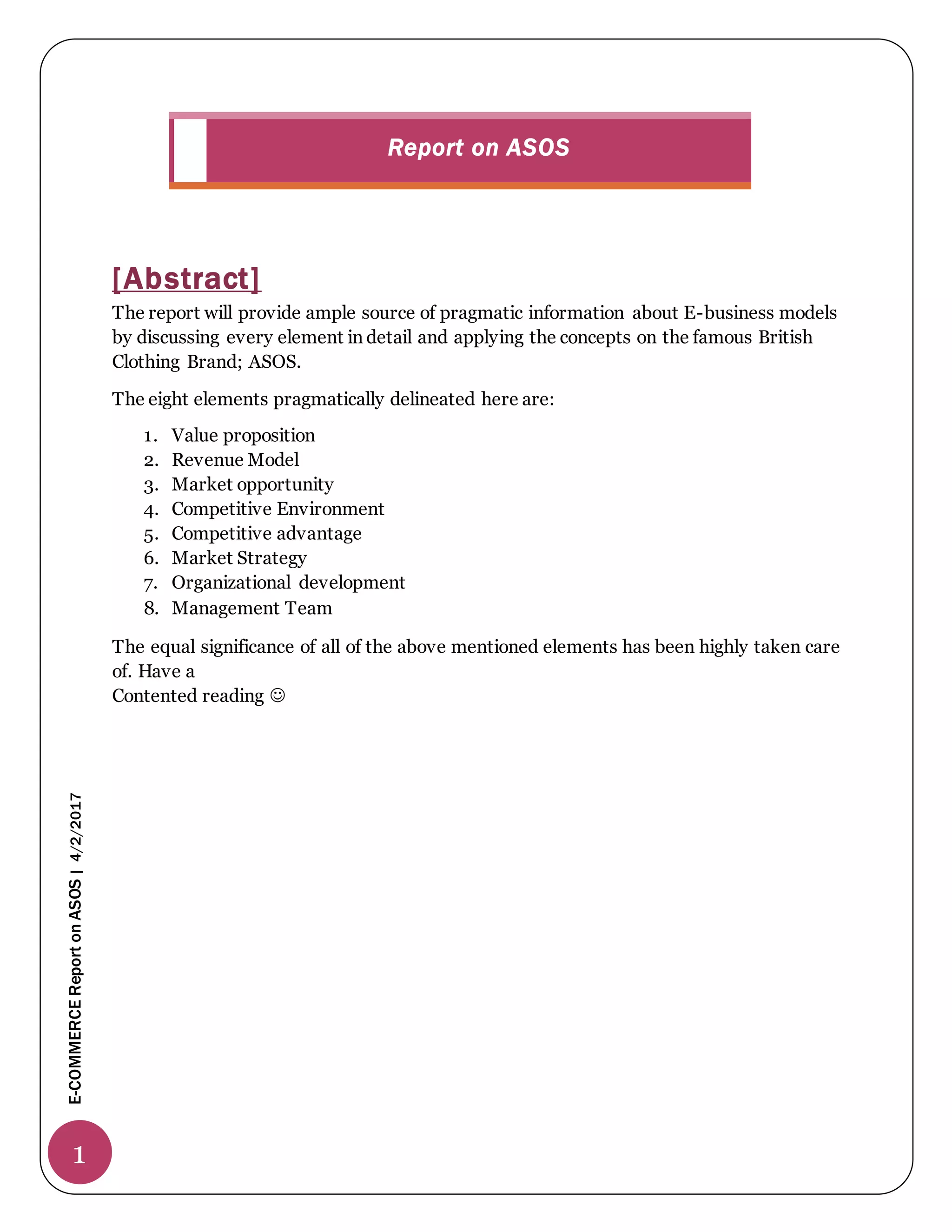 E-BUSINESS MODEL OF ASOS | DOCX