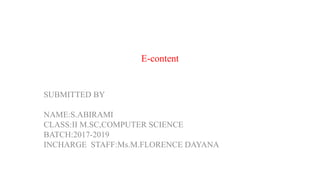 E content,S.Abirami,II-M.sc(computer Science),Bon Secours college for ...