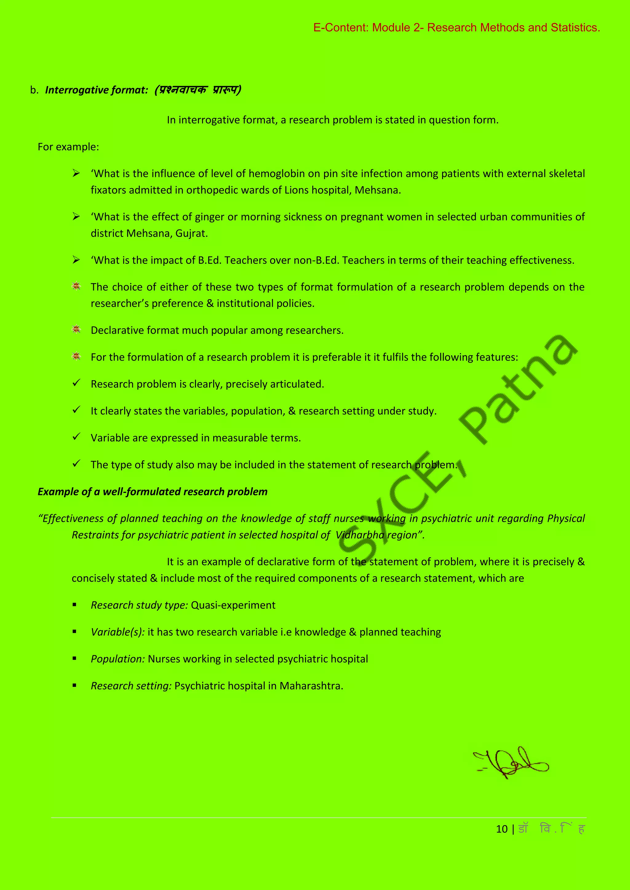 Research problem and its identification, its source, statement of a ...