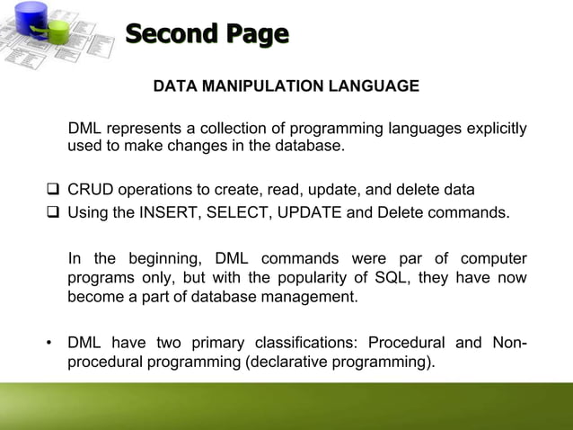 data manipulation language | PPTX