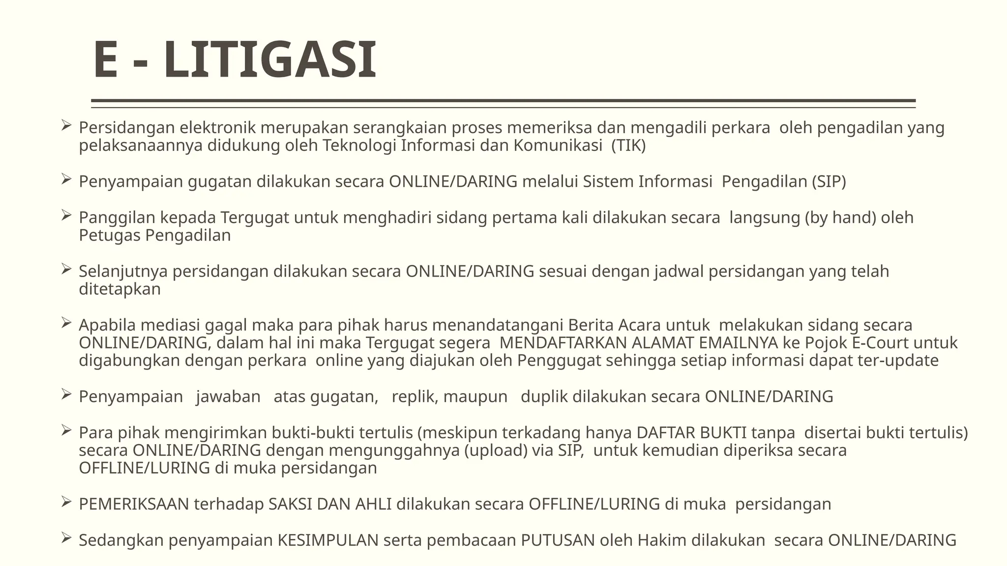 ppt e court dan e litigasi yang ada di inonesai untuk pkpa | PPTX