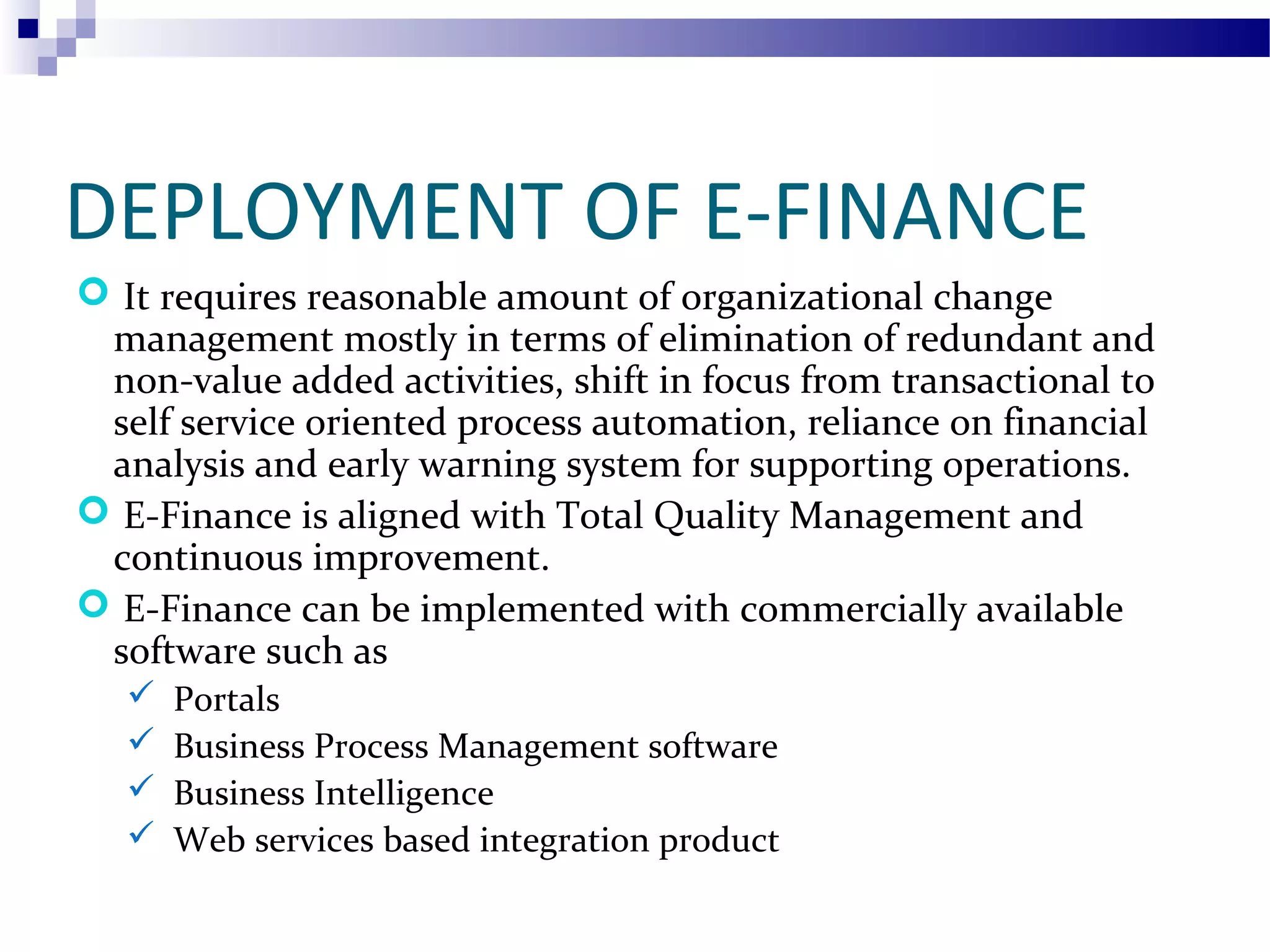 E finance ppt. for bfi subject and global finance with e banking. | PPT