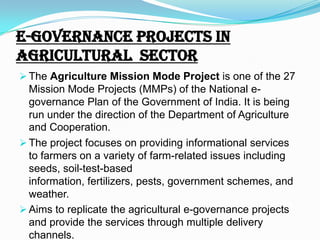E governance in agricultural sector | PPTX